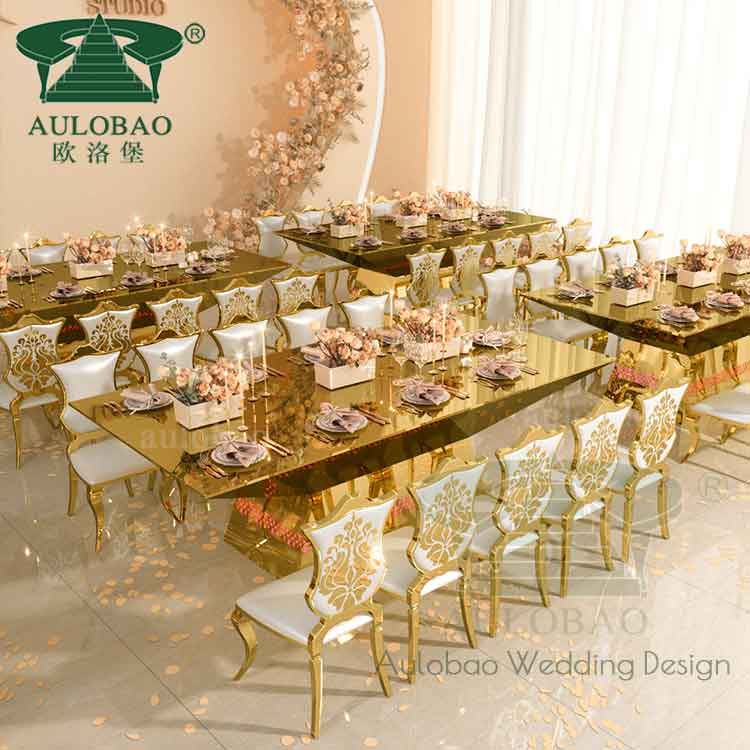 Golden Dining Table For Event Furniture Aulobao