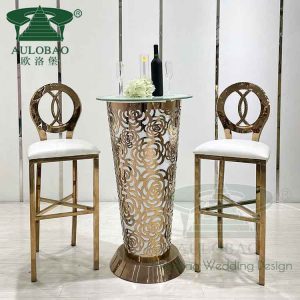 Rose Gold Bar Height Round Tables With LED Aulobao