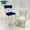 Blue Velvet Rococo Bar Stool With Backrest Aulobao