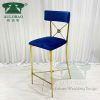 Blue Velvet Rococo Bar Stool With Backrest Aulobao