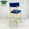 Blue Velvet Rococo Bar Stool With Backrest Aulobao